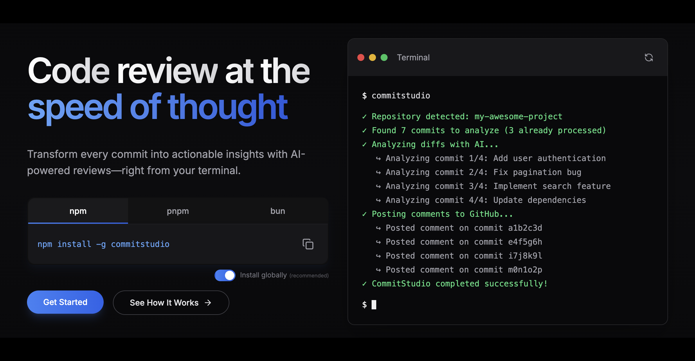 CommitStudio — AI-Powered Git Commit Reviews